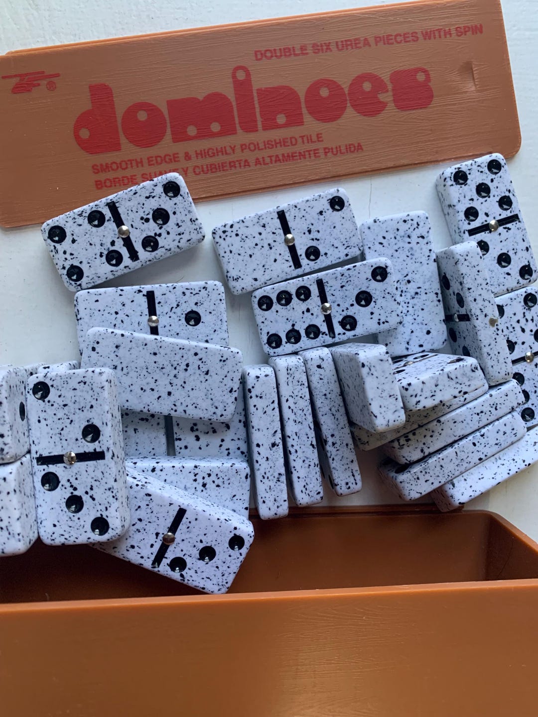 Vintage Dominoes Urea Double Six Spinner Set in Case / Speckled Domino ...