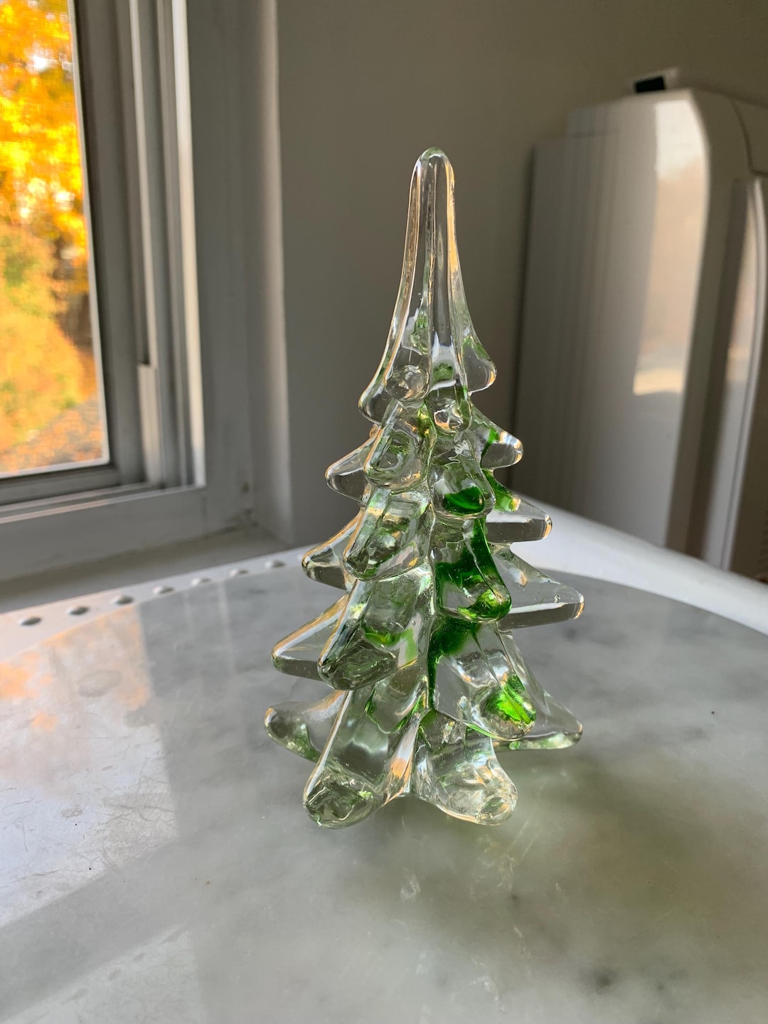 Vintage Glass Christmas Tree Paperweight 6 Inch / Art Glass Ribbon ...