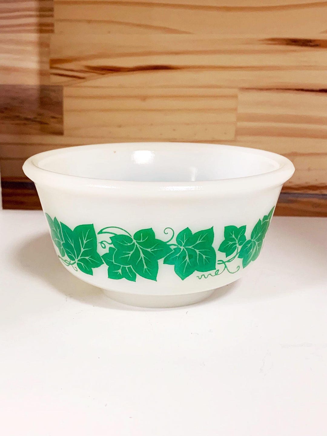 Vintage Hazel Atlas Ivy Bowl Small Mixing Bowl / Milk Glass With Green ...