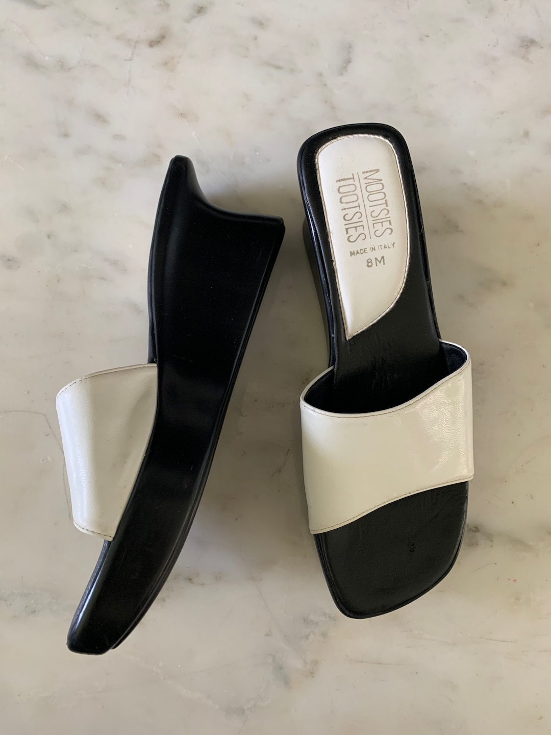 Vintage Mootsie Tootsie Platform Slide Sandals / Black and White ...