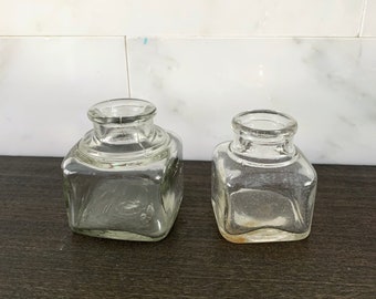 Vintage Ink Bottle / Antique Aqua Glass Ink Well Jar / Aqua Glass Jar ...