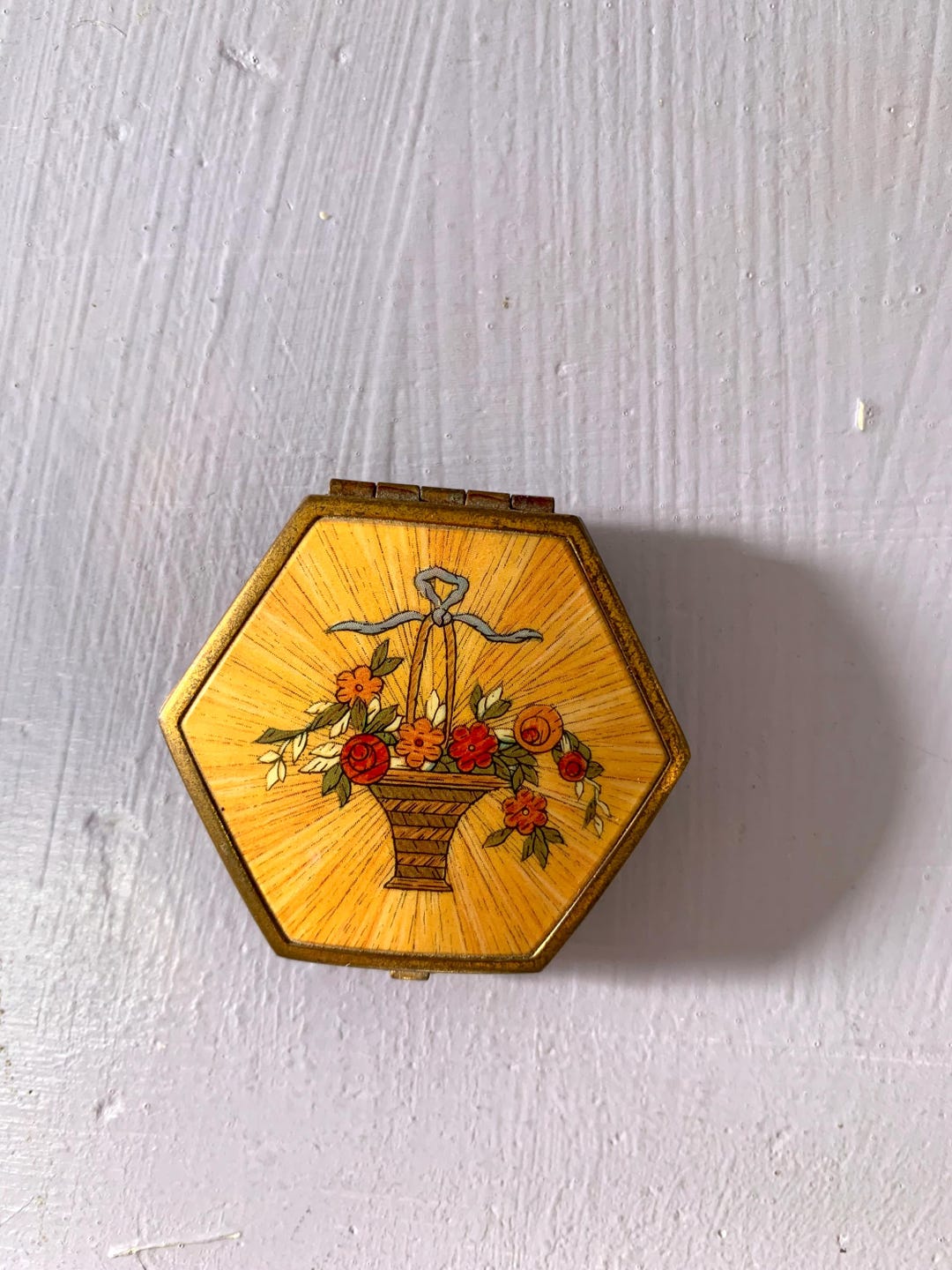 Vintage Houbigant Hexagon Powder Compact With Flower Basket Design ...