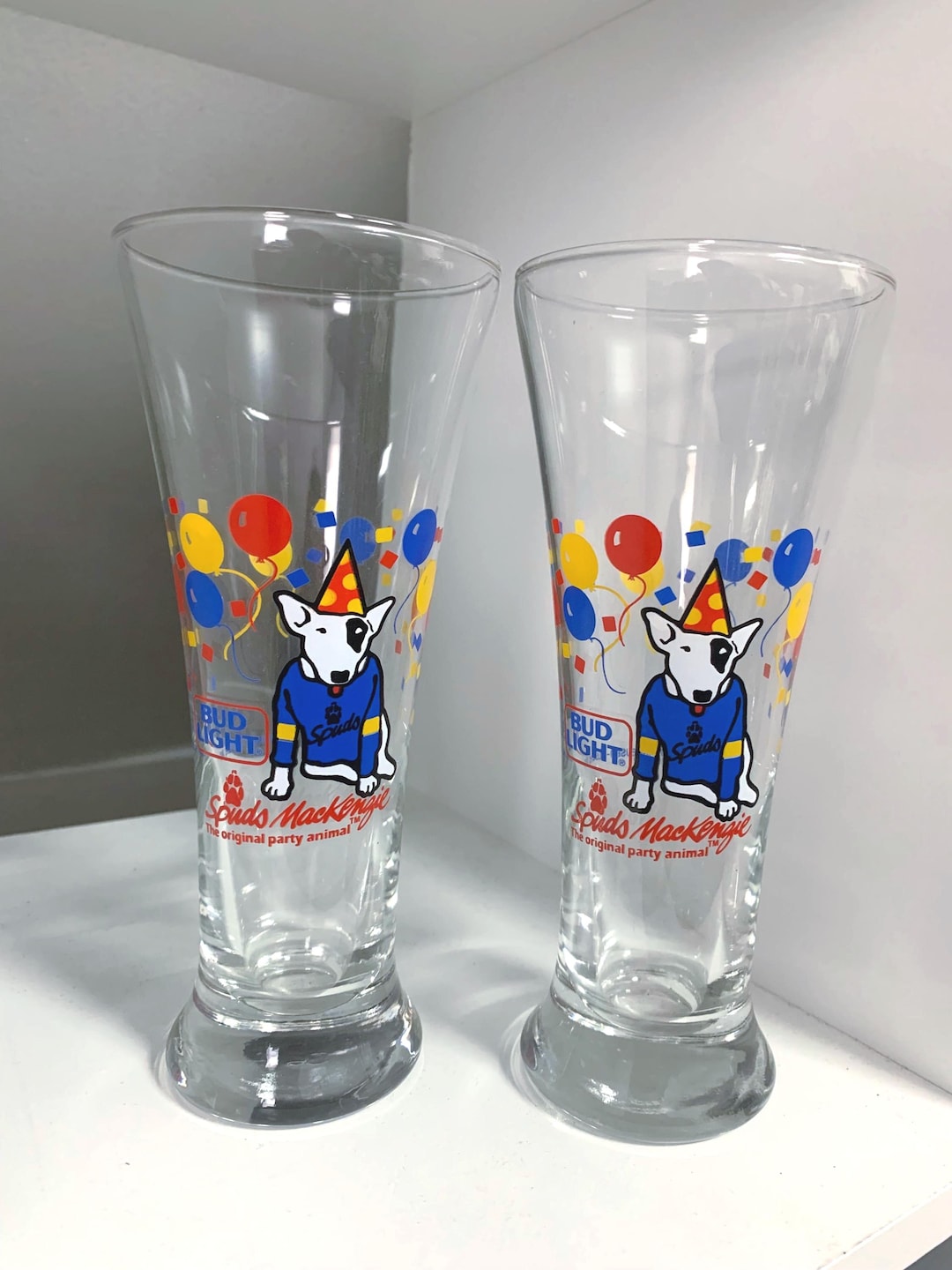 Vintage 80s Spuds Mackenzie Bud Light Pilsner Glasses - Pair - Etsy