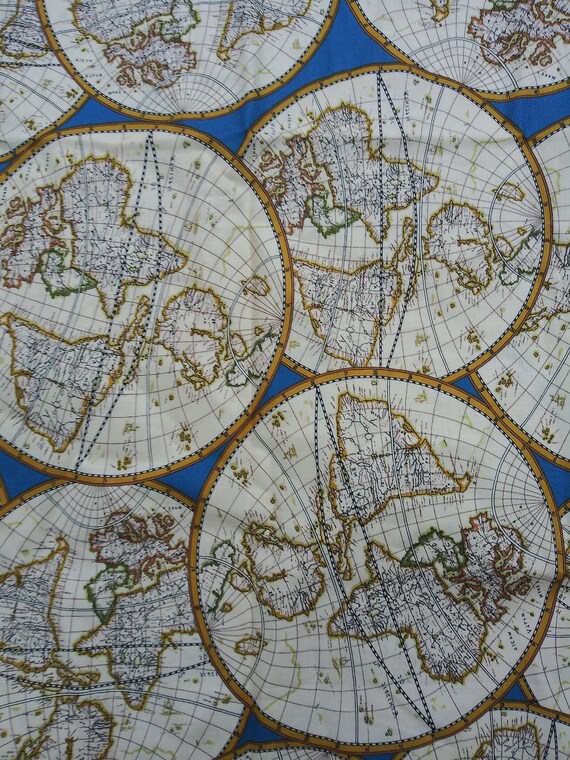 World Map Fabric Currier & Ives Quilting Treasures 31 Inches | Etsy