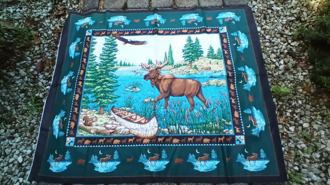 Vintage Spring Industries Fabrics Outdoor Mountain Moose Panel 35 X 44 ...