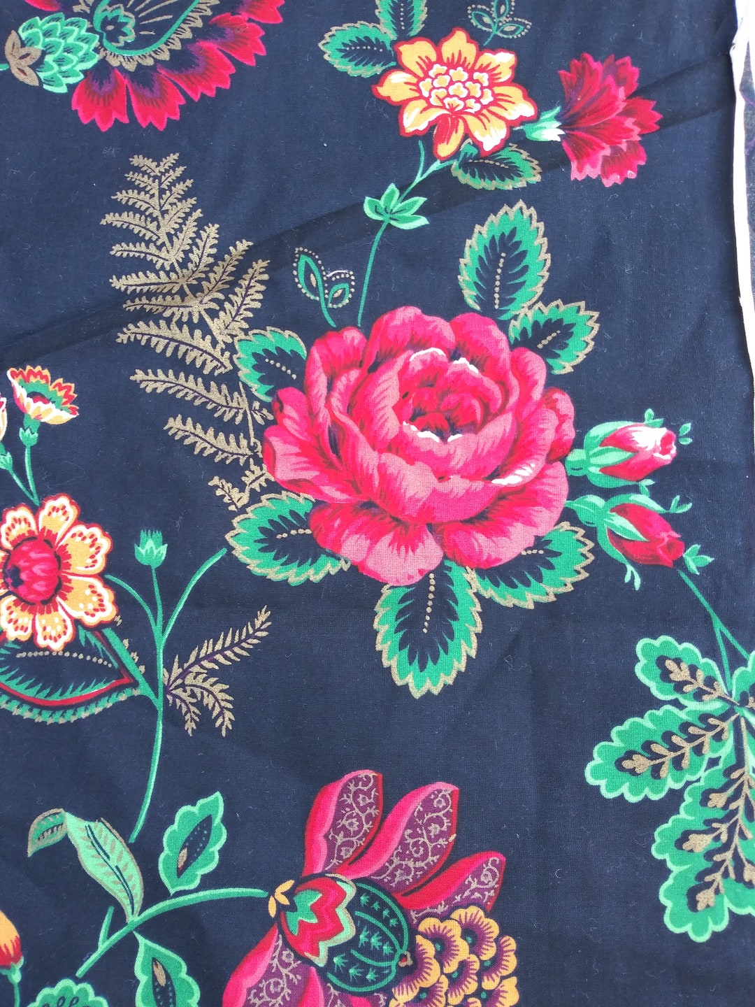 Vintage Joan Kessler Concord Fabric Jacobean Flower Made USA Design ...