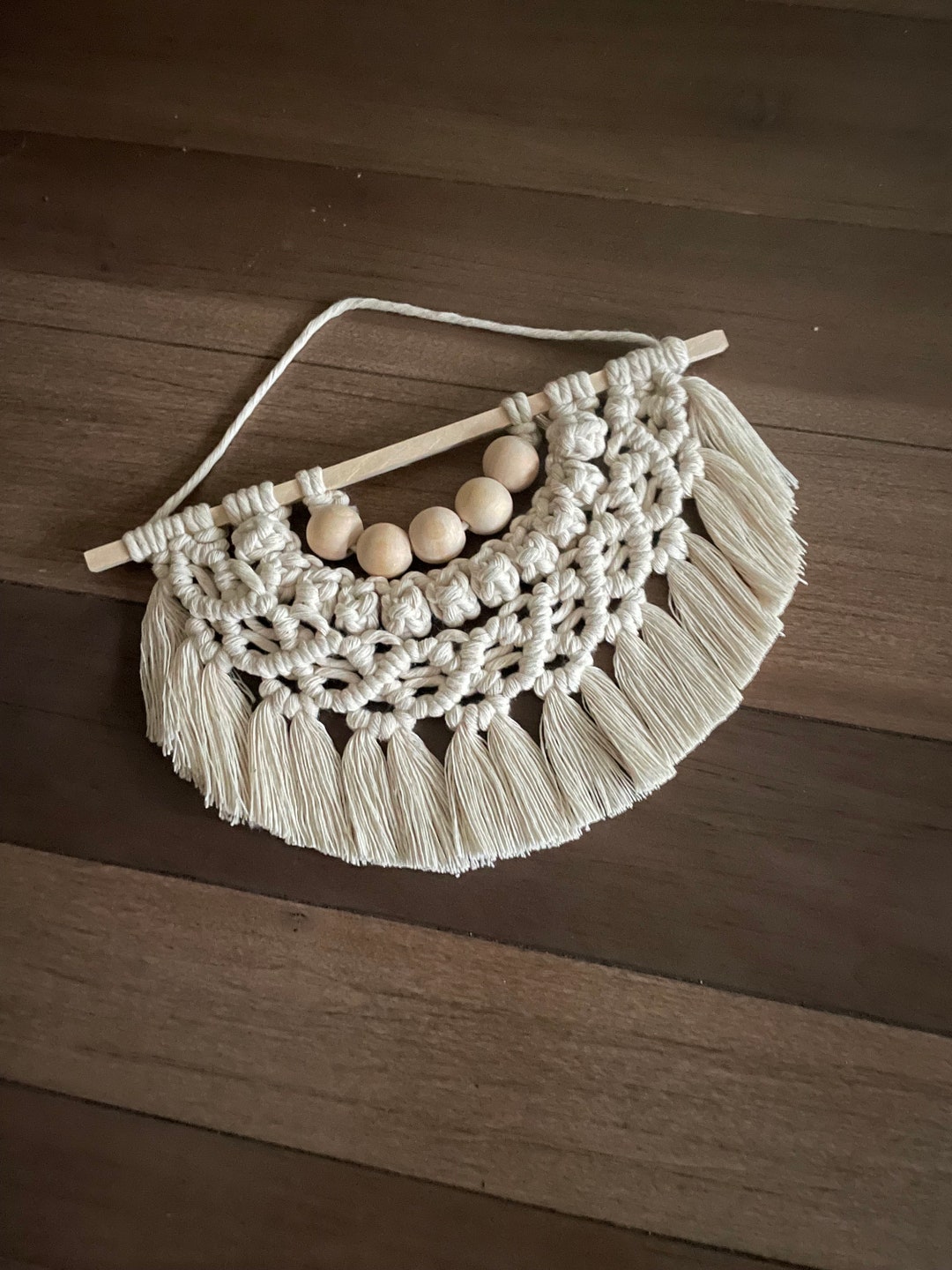 Small Half Round, Half Circle Handmade Macrame Wall Hanging With Wooden ...