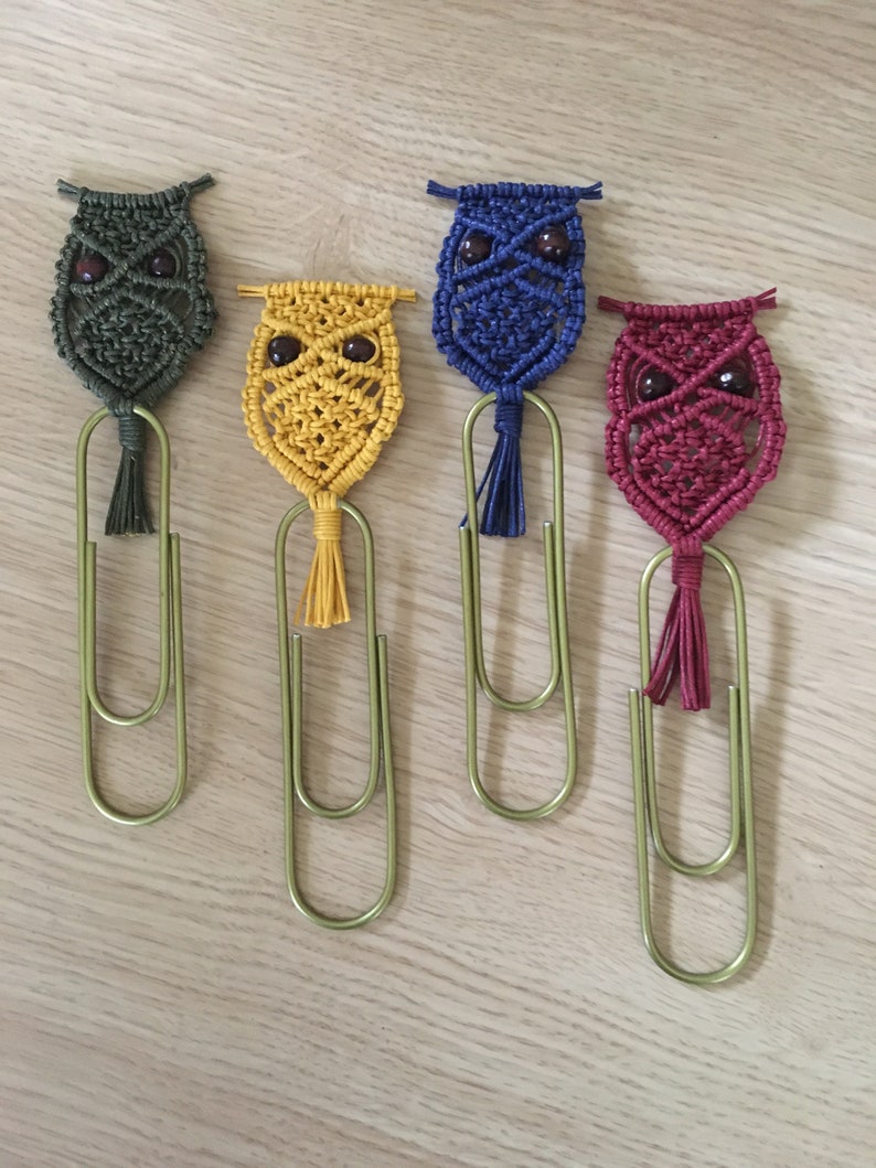 Owl Bookmark Large Paperclip and Macramé Handmade 4 Brass - Etsy