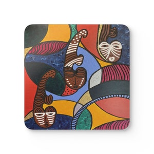 African Art 4 Coaster Set, High Gloss Front, Cork Back Coaster, Hot and ...