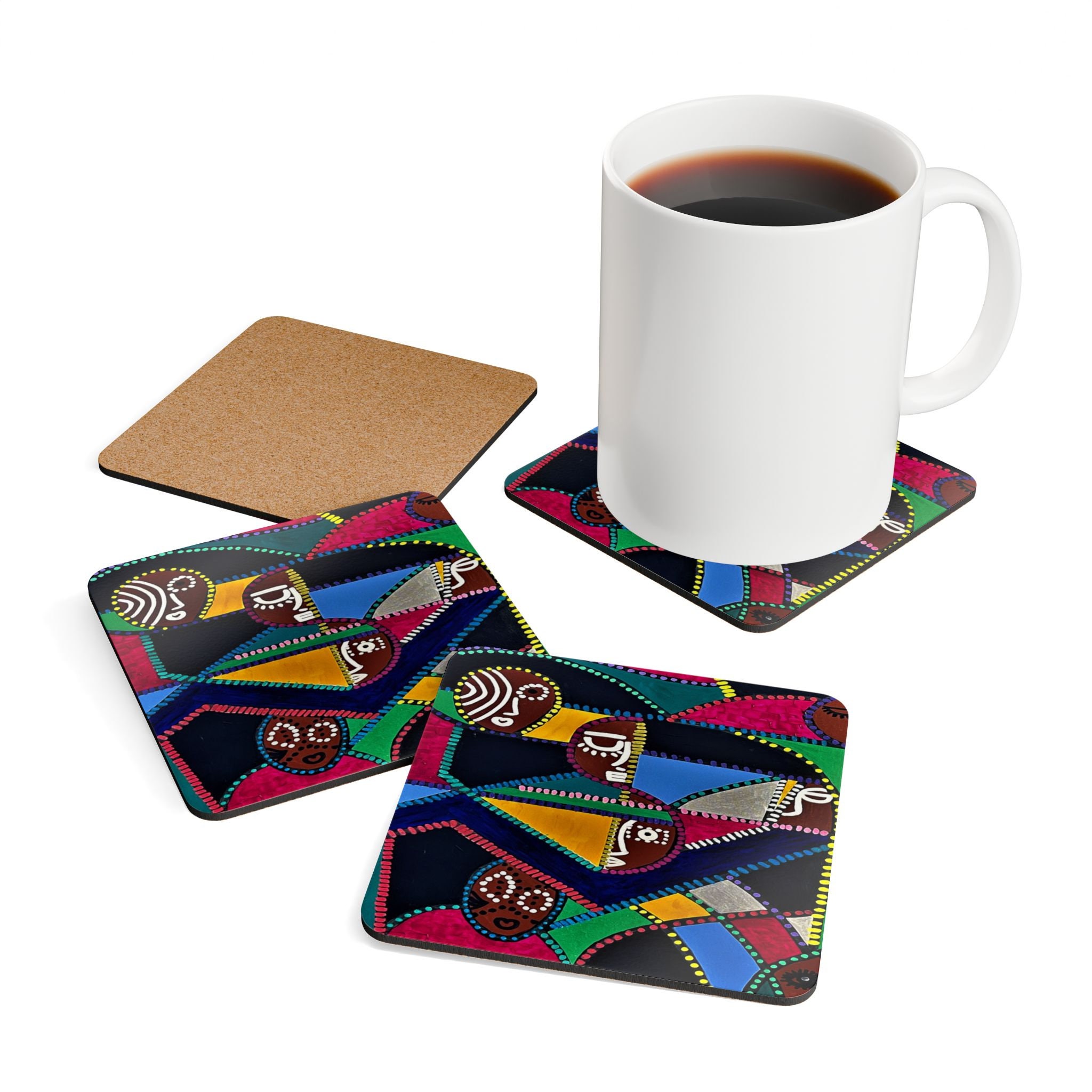 African Art 4 Coaster Set, High Gloss Front, Cork Back Coaster, Hot and ...