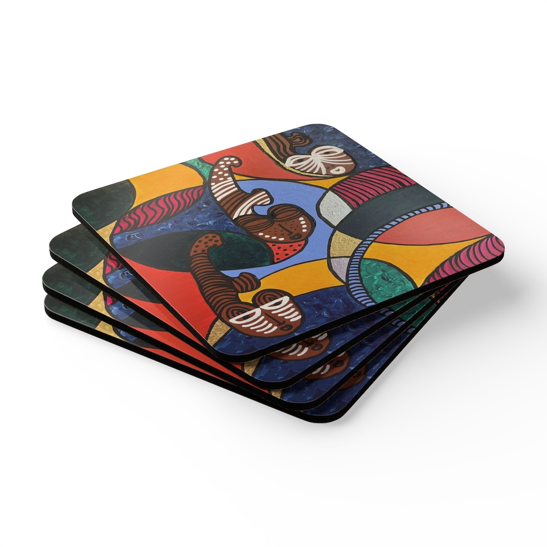 African Art 4 Coaster Set, High Gloss Front, Cork Back Coaster, Hot and ...