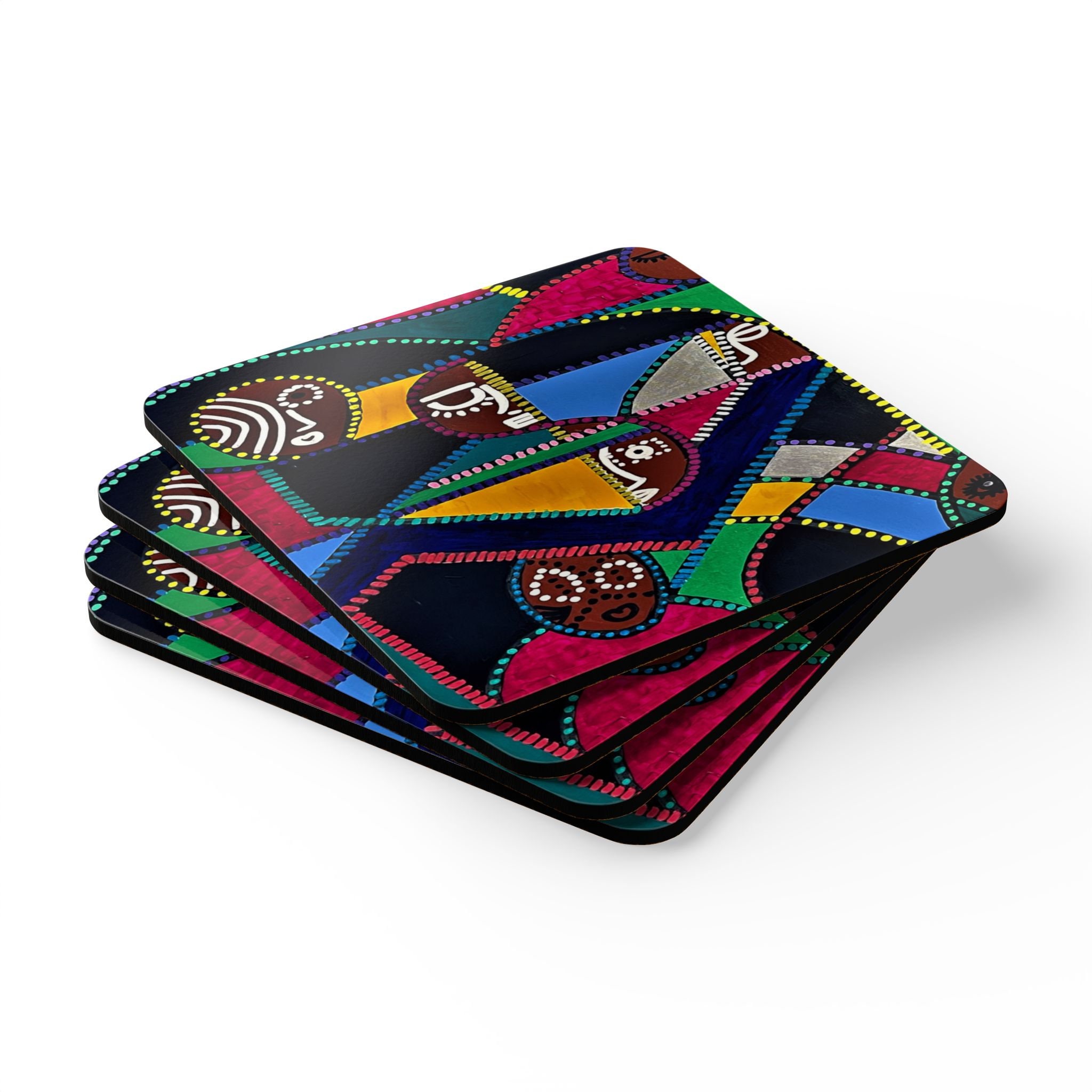 African Art 4 Coaster Set, High Gloss Front, Cork Back Coaster, Hot and ...