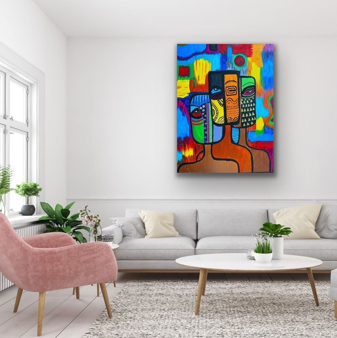 Original Abtract Painting, Black American Art, Living Room Boho Decor ...