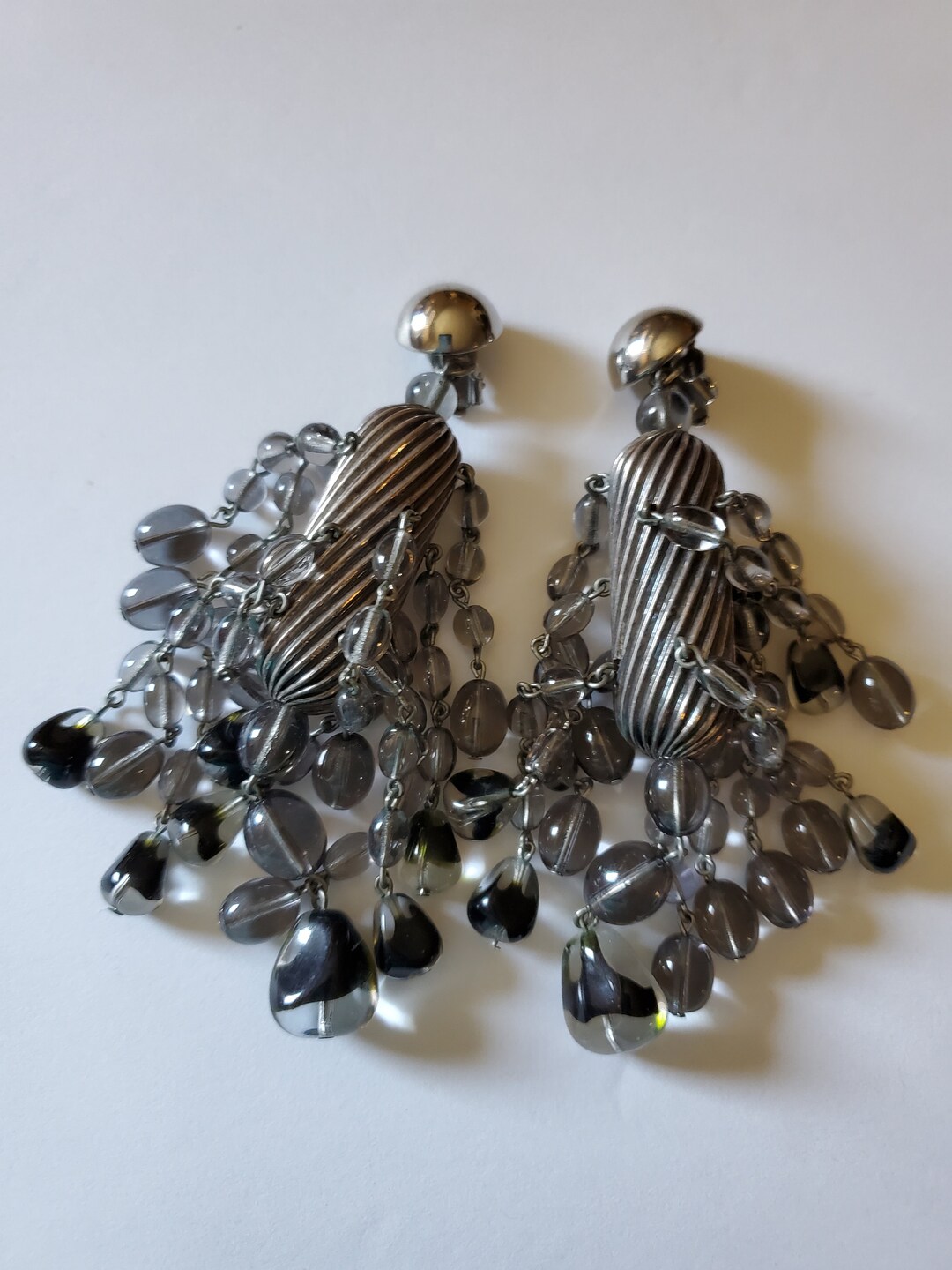 Unique Handmade Huge Smokey Glass Swirl Column Clip-on Earrings 4 ...