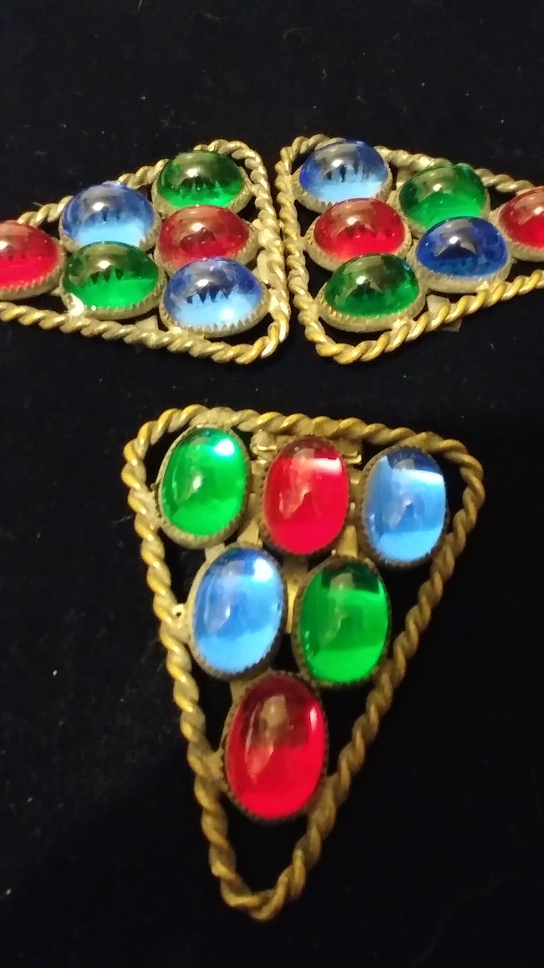 Large Multi-color Mirror Cabochon Glass and Brass Clip and - Etsy