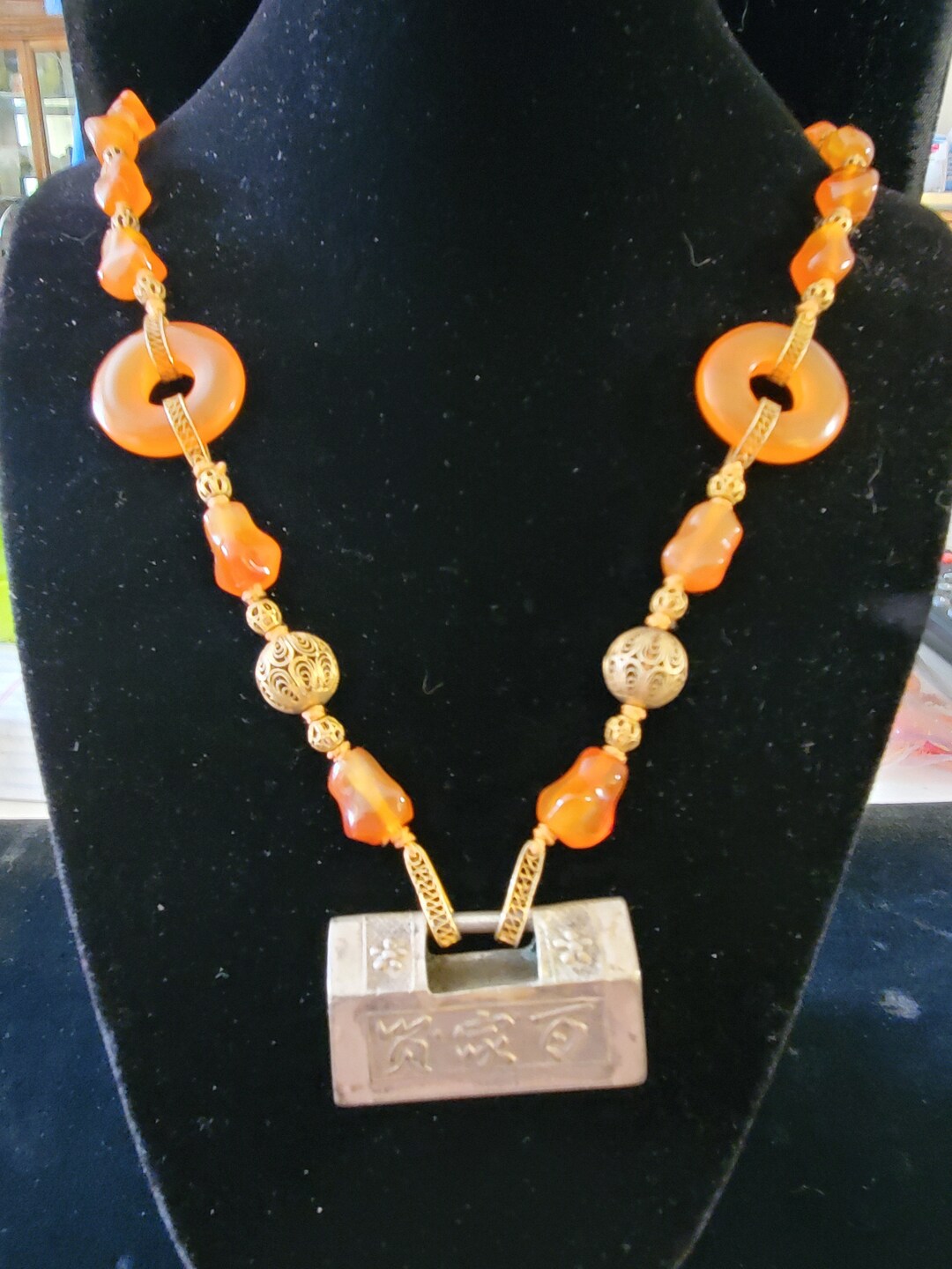 Antique Chinese Carnelian Silver Fillagree Lock Necklace - Etsy