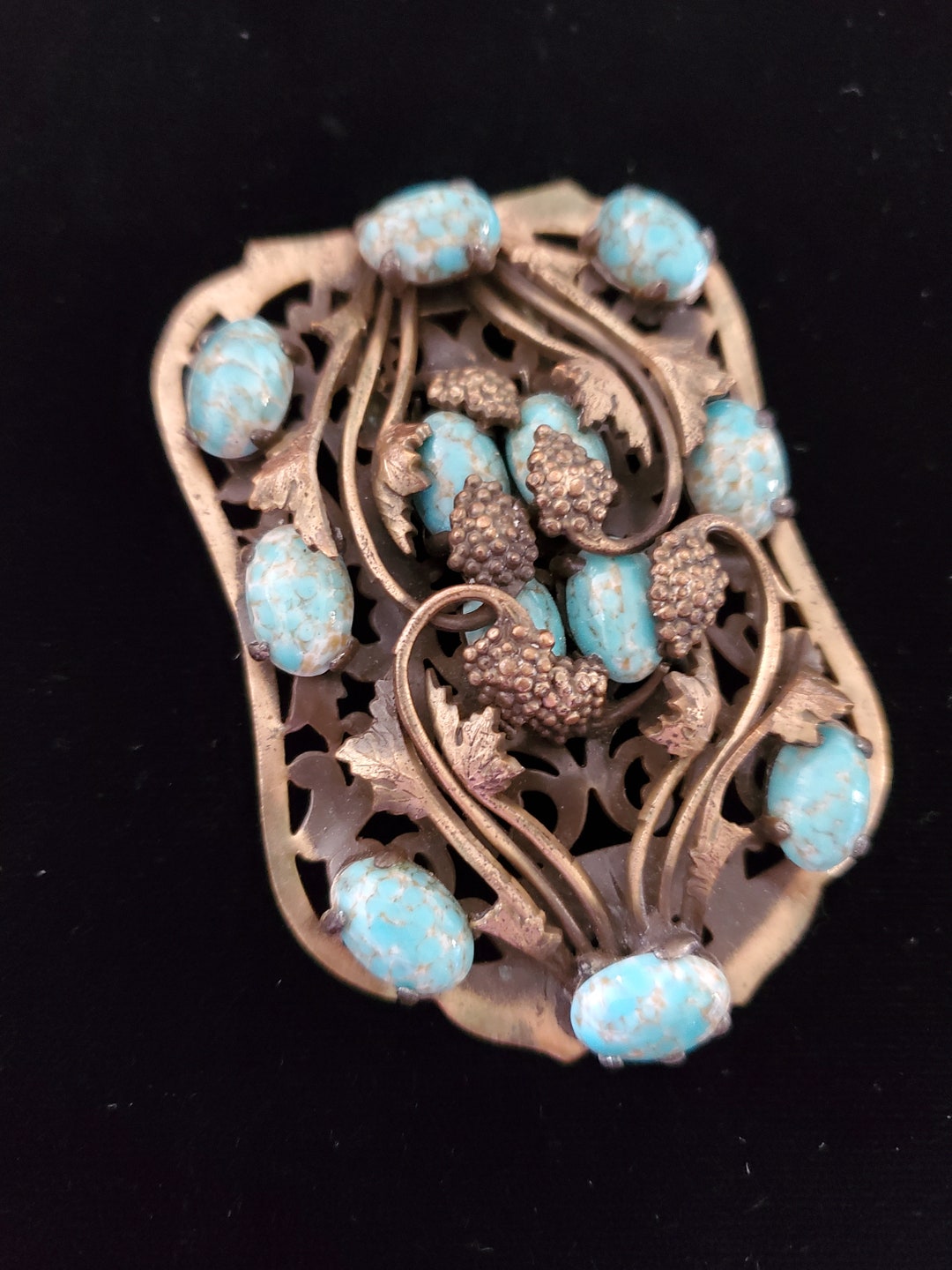 Art Nouveau Brass Raspberries Czech Bohemian Glass 3 Inch Fur Dress ...