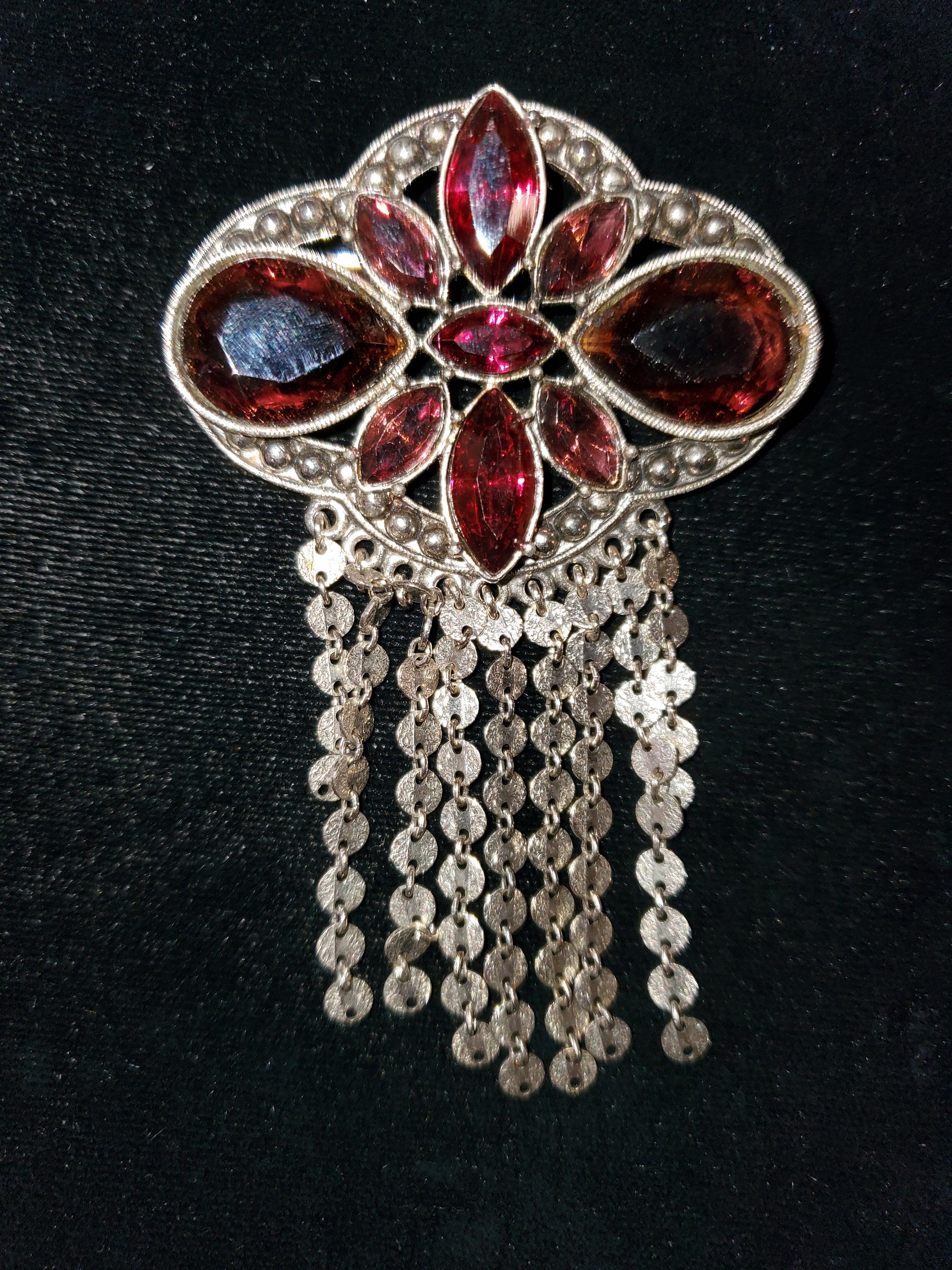 Vintage 1928 Brooch Victorian Revival Disk Fringe Silver Tone Collar ...