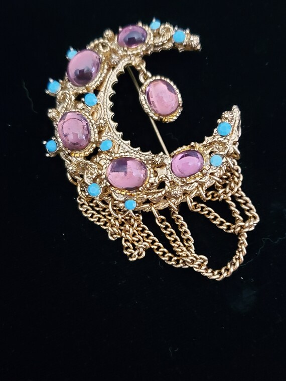 Vintage moon brooch purple - Gem