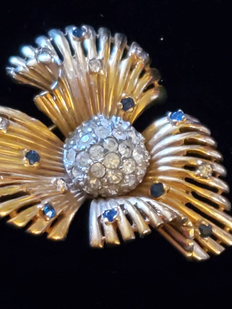 D'ORLAN Pave Rhinestone Orchid Brooch Floral Boucher Design Mid-century ...