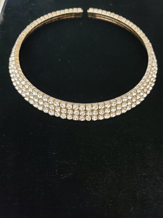 Vintage White Rhinestone Collar/Torque Necklace Prong… - Gem