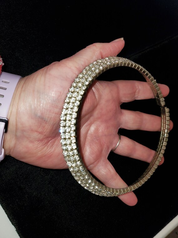 Vintage White Rhinestone Collar/Torque Necklace Prong… - Gem