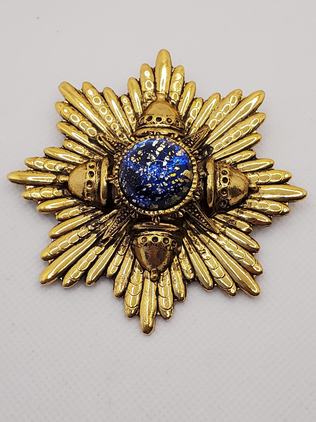 Vintage Maltese Cross Brooch: Gold Sunray Regent Medal, Foiled Glass - Etsy