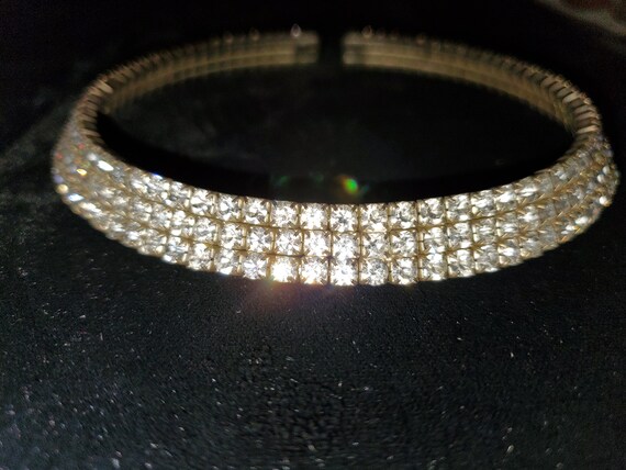 Vintage White Rhinestone Collar/Torque Necklace Prong… - Gem