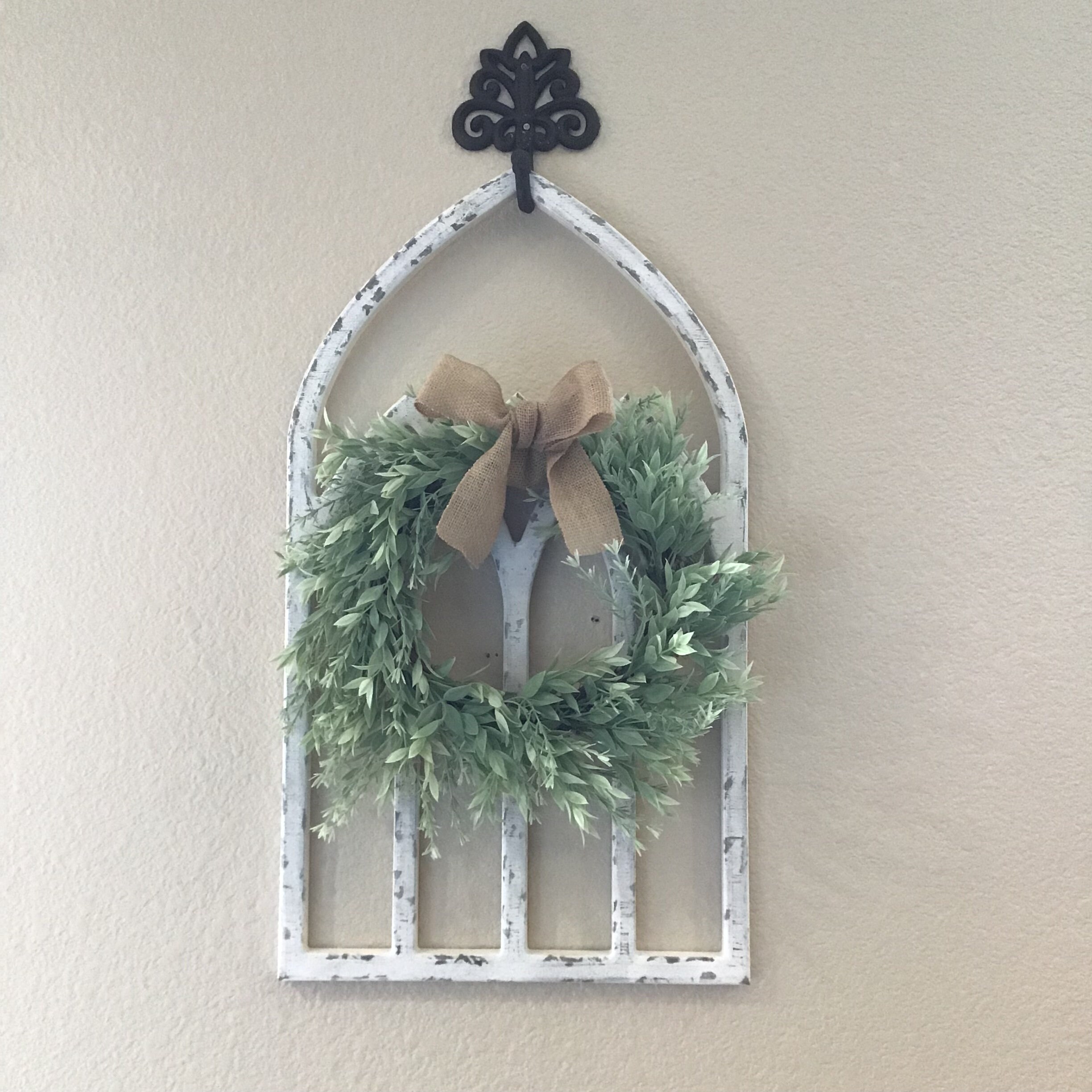 Cathedral Window Frame With Wreath Farmhouse Wall Decor Arched Window ...