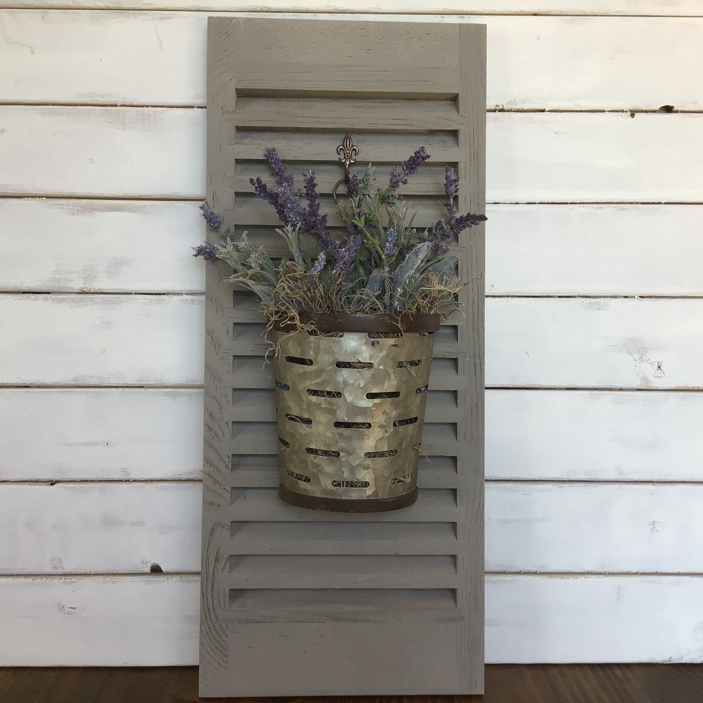 Farmhouse Wall Decor Shutter With Metal Planter Set of - Etsy