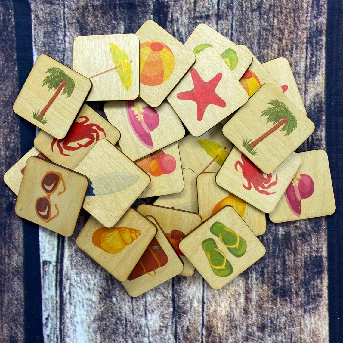 Wooden Beach Memory Game Matching Game Montessori Toys Wood | Etsy