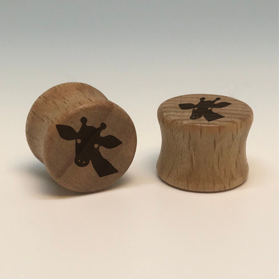 Giraffe Wood Plugs for Stretched Ears – Bamboo Double Flare Gauges ...