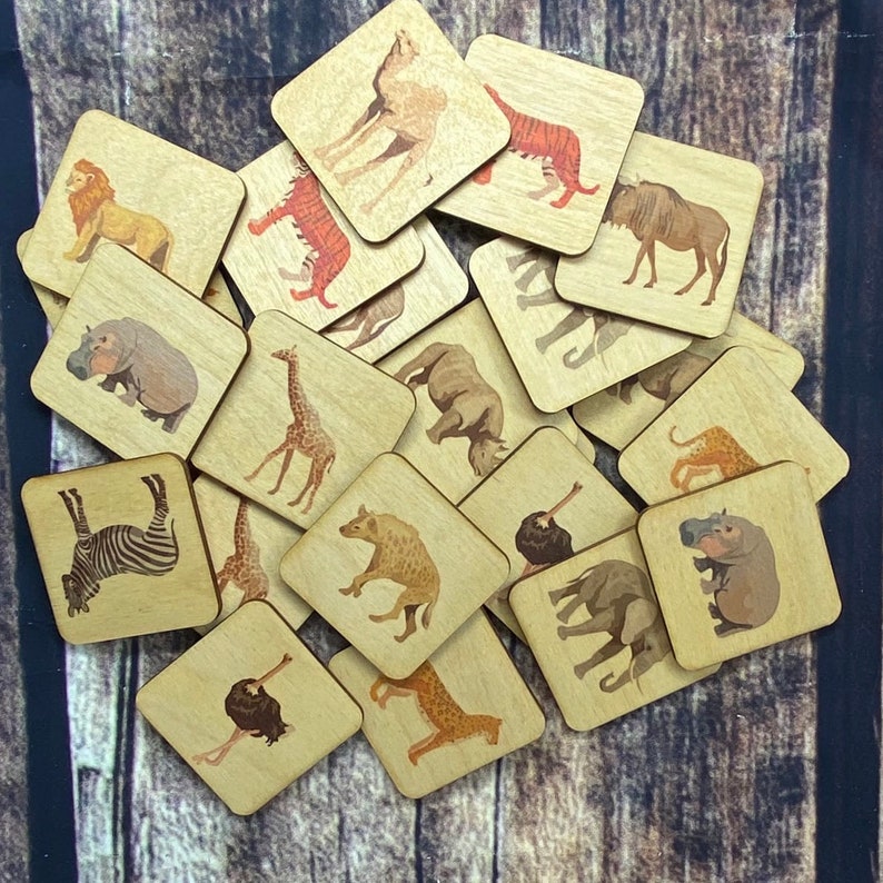 Wooden Zoo Animals Memory Game Matching Game Montessori - Etsy