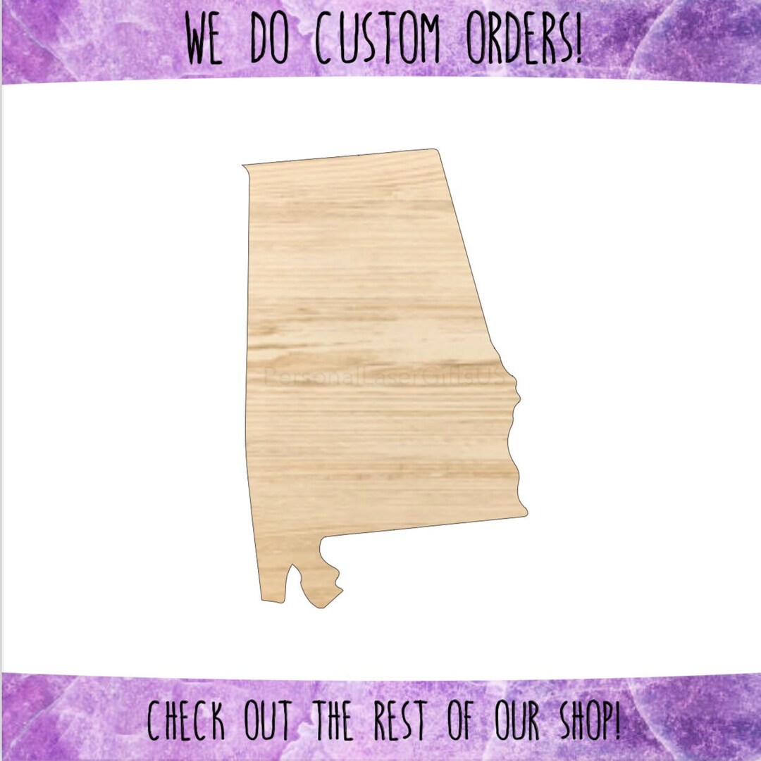 Alabama State Cut Out, AL Wooden Cut Out, Laser Cut State, Alabama Wood ...