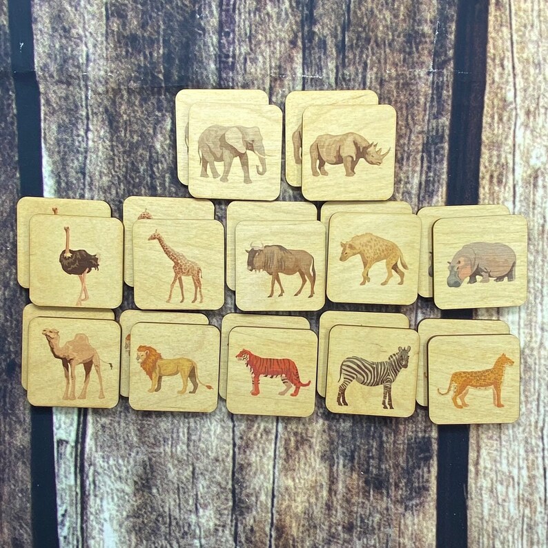 Wooden Zoo Animals Memory Game Matching Game Montessori - Etsy