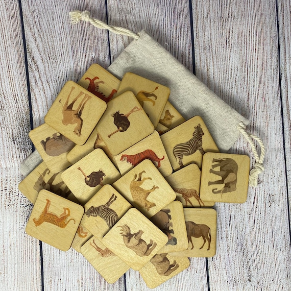 Wooden Zoo Animals Memory Game Matching Game Montessori | Etsy