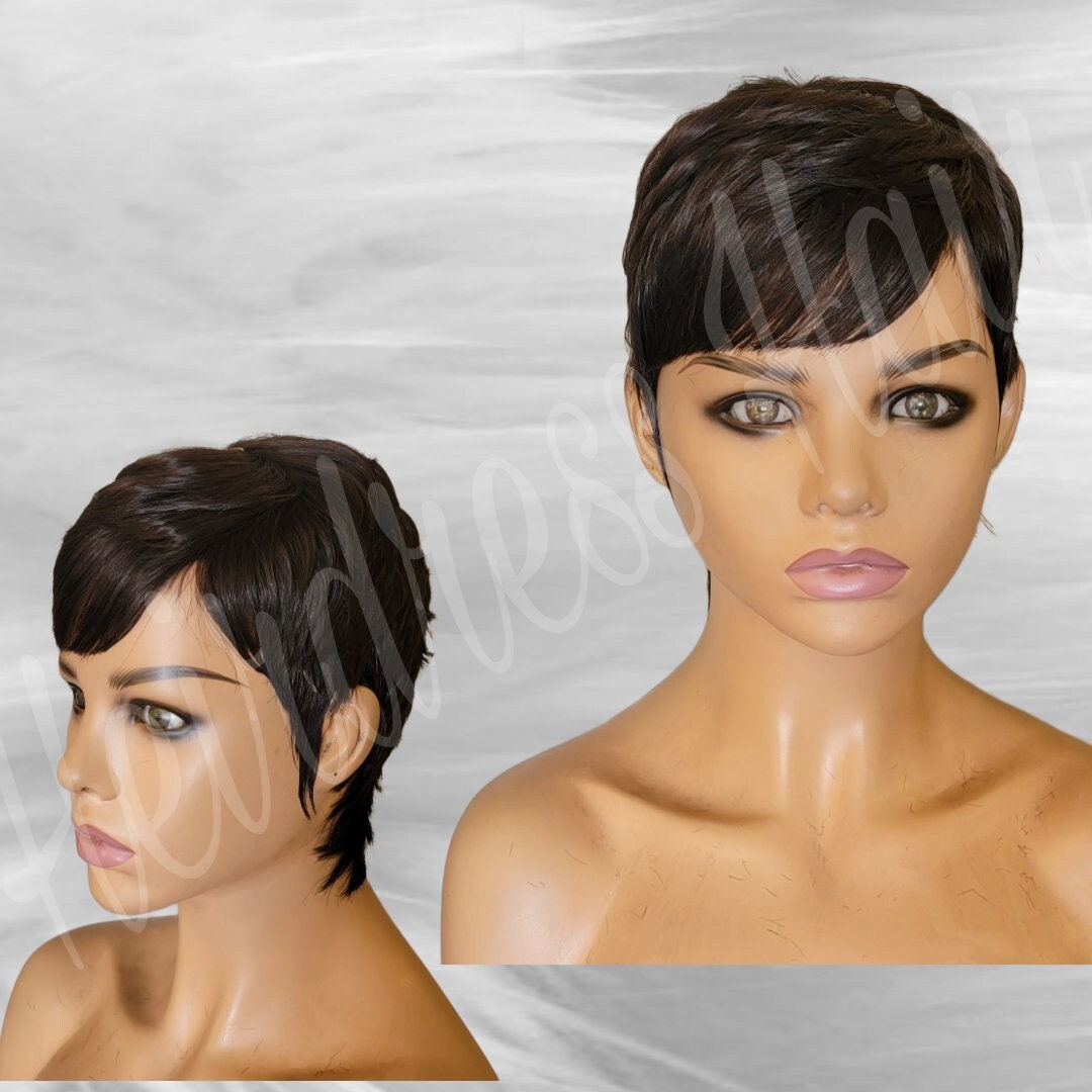 KIM Beginners Friendly Short Tapered Razor Cut Wig 100% Human Hair Wig ...