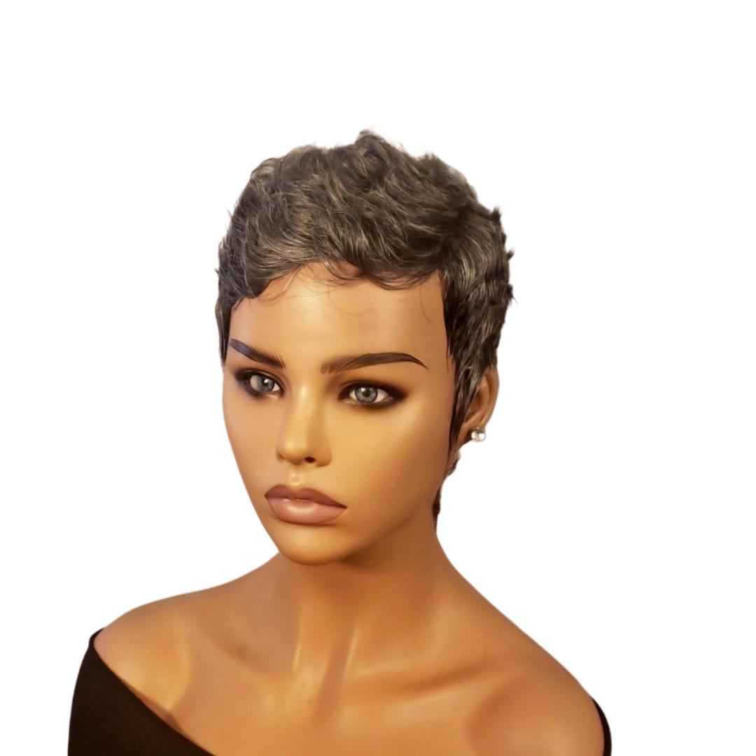 Salt & Pepper Pixie Wig: Razor Cut Human Hair, Glueless Style - Etsy