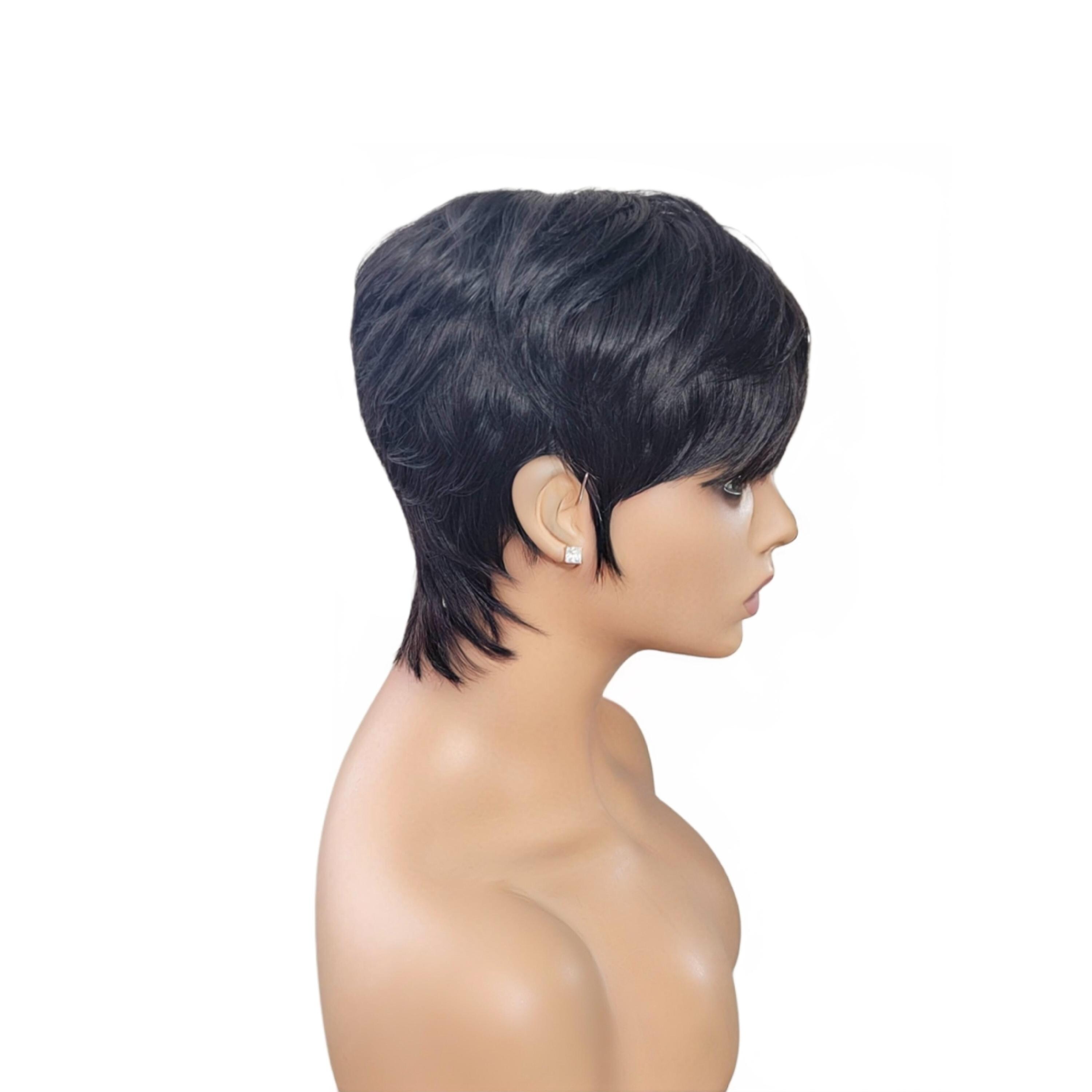 Bowl Cut Pixie Wig: Short Tapered Razor Cut Human Hair Wig With Bangs ...