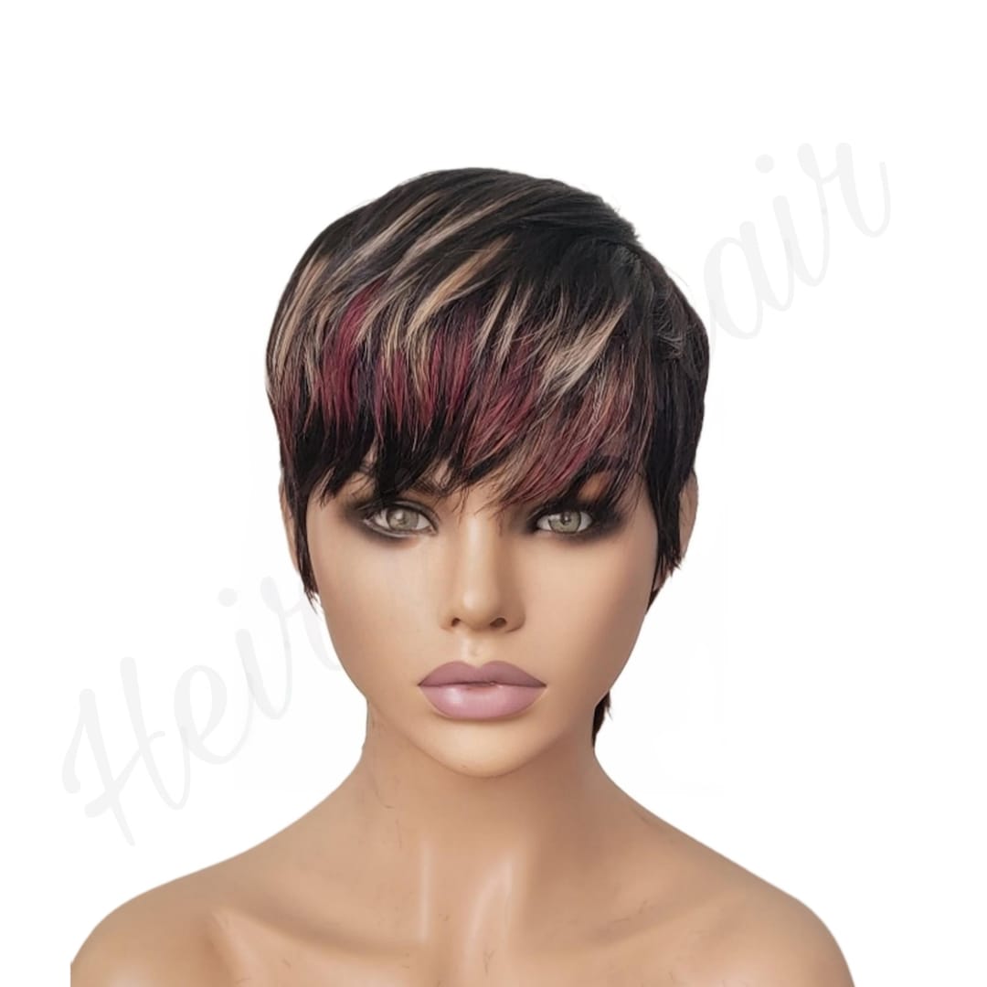 EMBER Beginners Friendly Short Tapered Razor Cut Wig 100% Human Hair Wig Layered Pixie Black ...