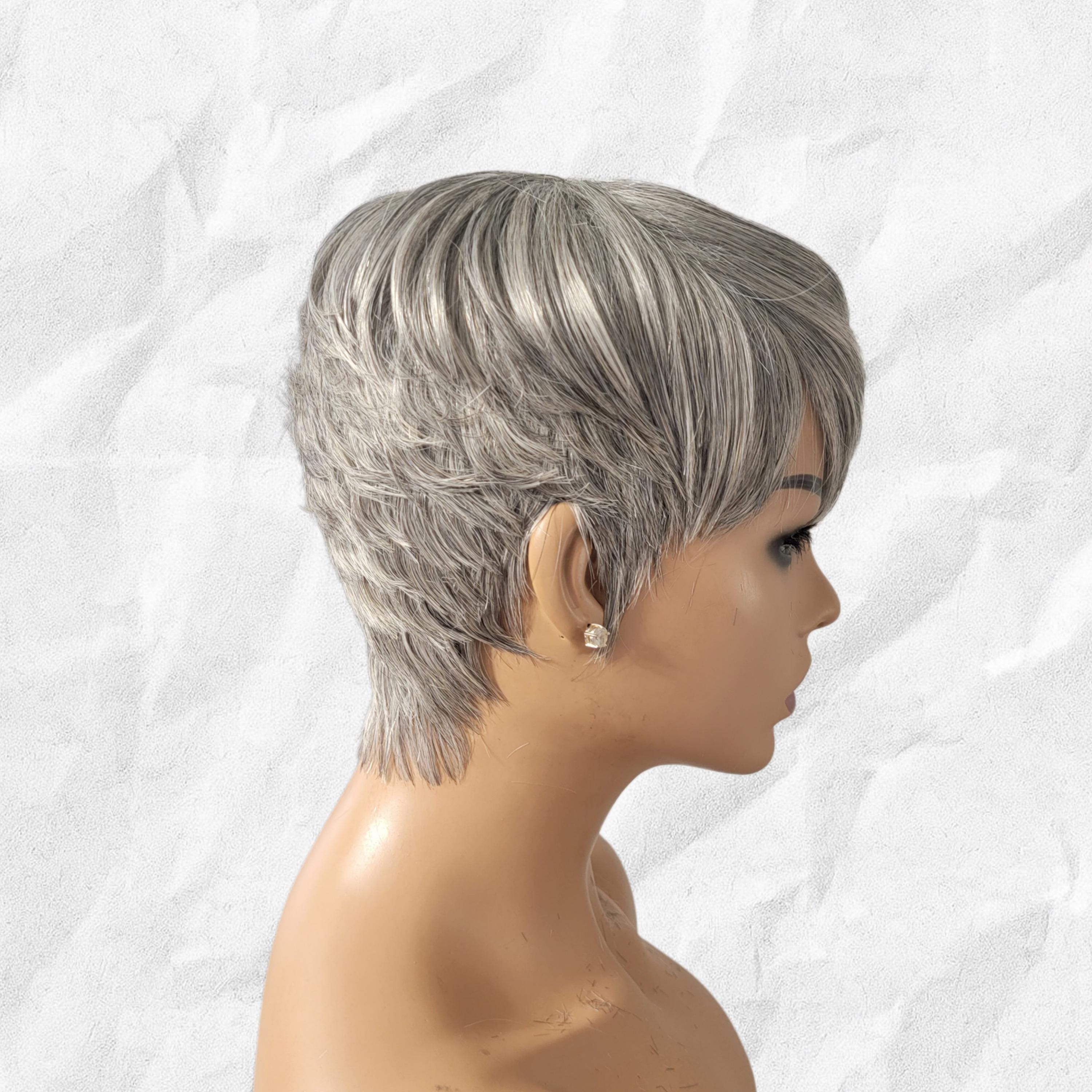Short Pixie Wig 100% Human Hair Bowl Cut Black Woman Wig Salt and ...