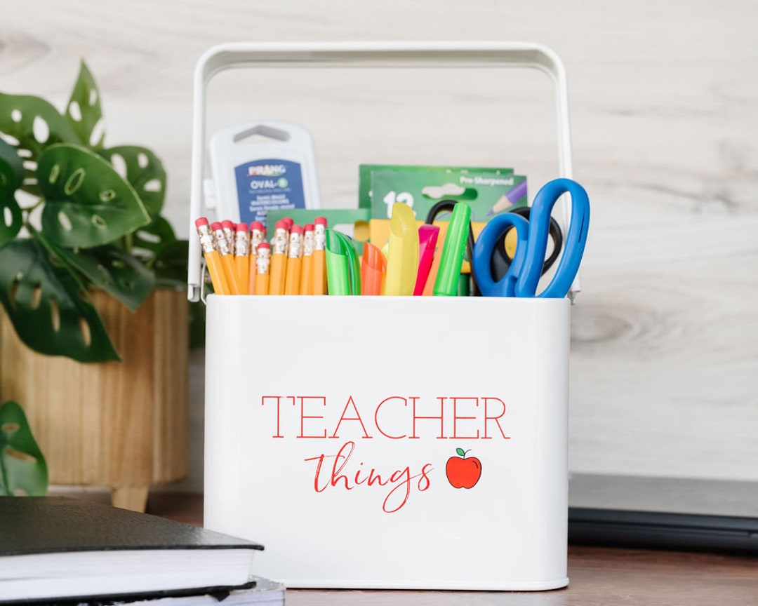 Teacher Things Supply Organizer Box - Art Bin Caddy Storage Container ...