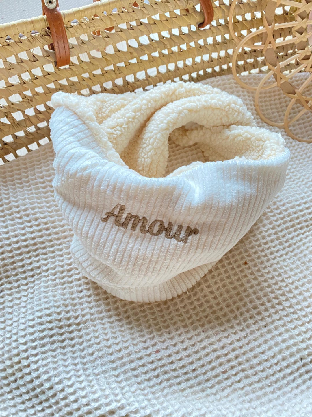 Personalized Embroidered Cable Snood in Corduroy and Sherpa - First ...