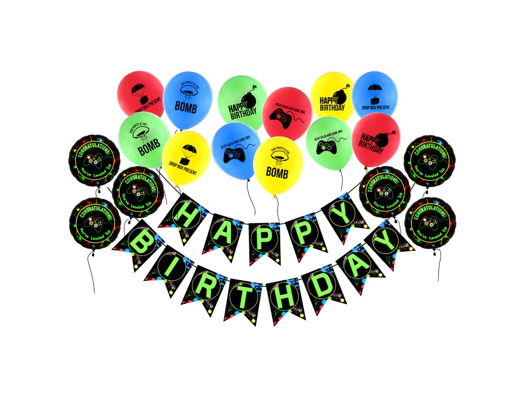 Gaming Birthday Banner - Video Game Controller Balloons - Gaming ...