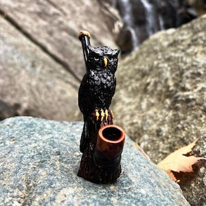Black Owl Tobacco Smoking Pipe Handmade Spirit Animal Wildlife Art ...