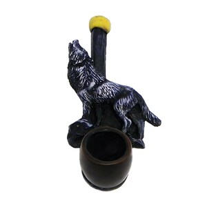 Howling Wolf Tobacco Smoking Hand Pipe Handmade Spirit Animal Art ...