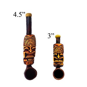 Ku Tiki Mask Tobacco Smoking Hand Pipe Handmade Polynesian God Natural ...