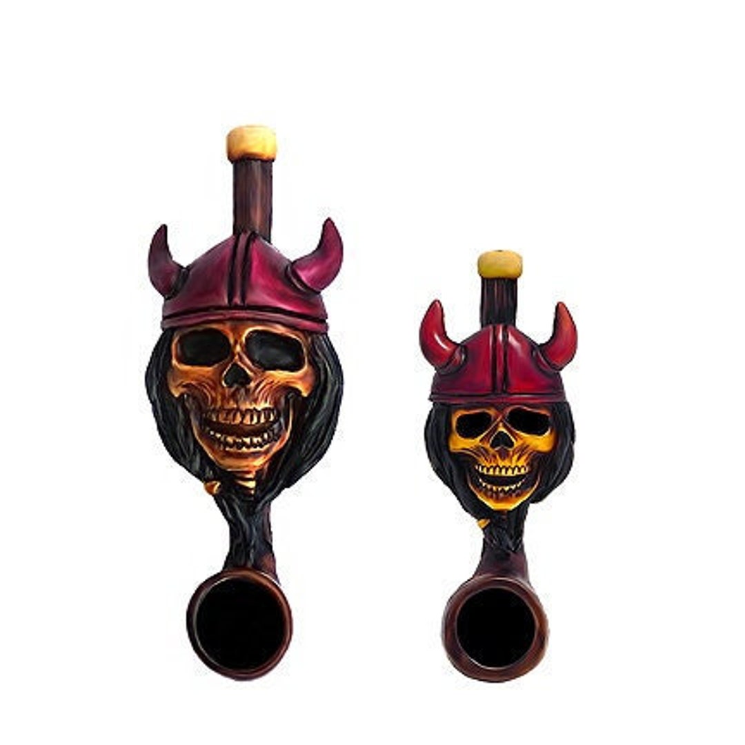Viking Skull Tobacco Smoking Hand Pipe Handmade Skeleton Art Natural ...