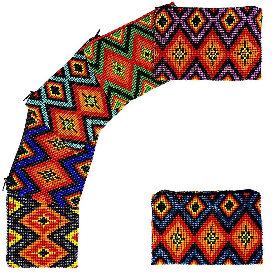 Tribal Native Inspired Diamond Pattern Seed Bead Coin Purse Change ...