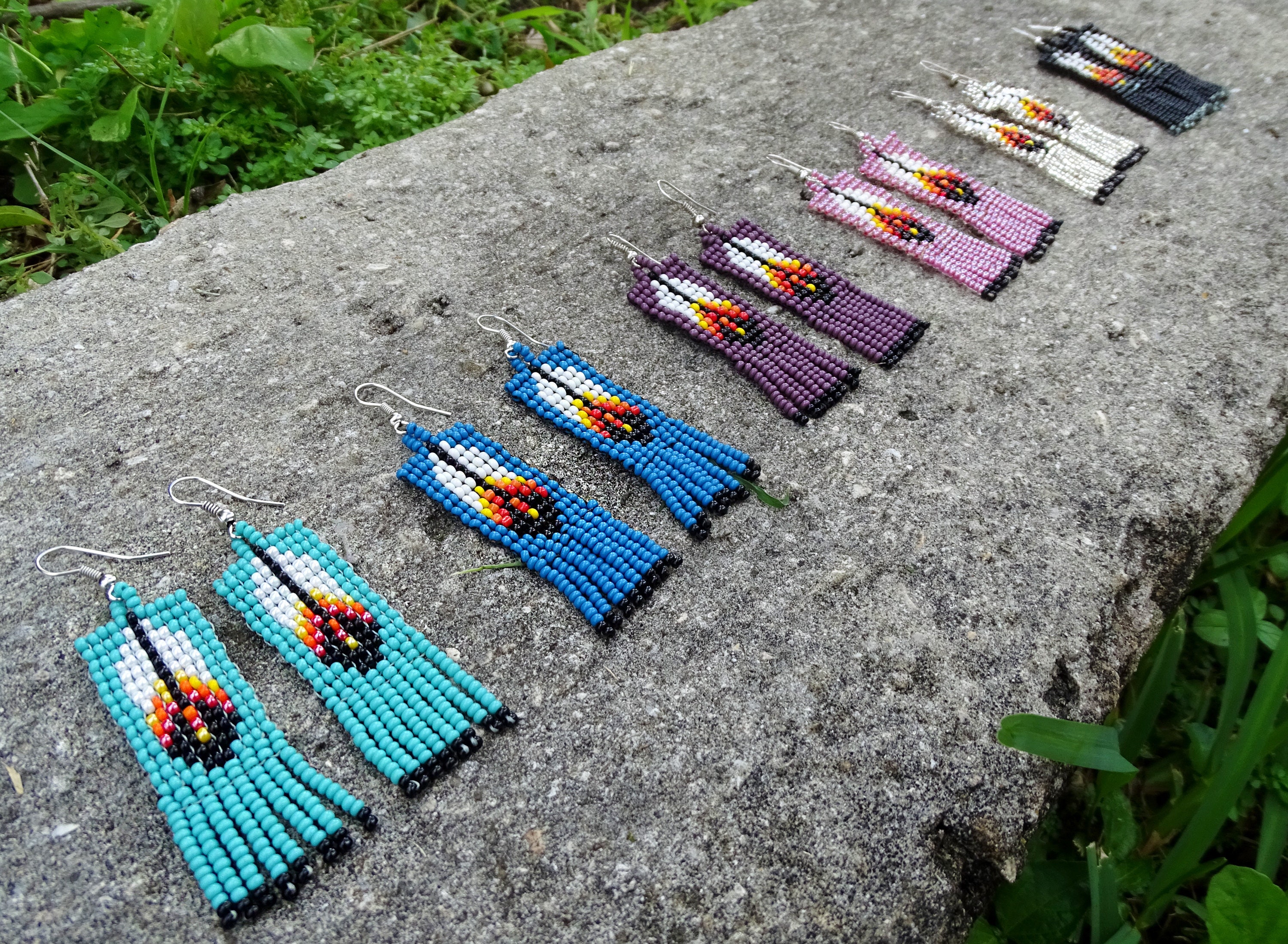 Tribal Seed Bead Feather Pattern Fringe Dangle Fashion | Etsy